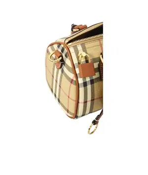 Burberry Check Printed Zipped Bowling Tote Bag - Beige
