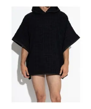Balmain Hooded Cape With Embossed Geometric Lettering