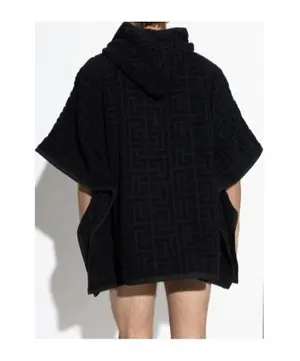 Balmain Hooded Cape With Embossed Geometric Lettering