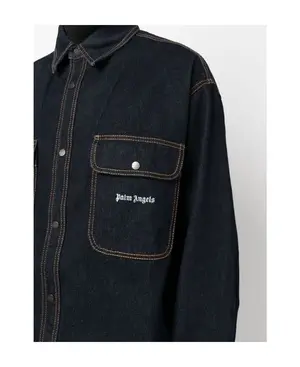 Palm Angels Logo Embroidered Denim Shirt