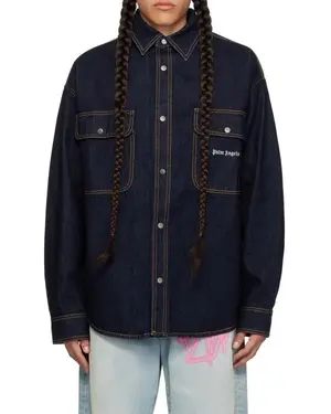 Palm Angels Logo Embroidered Denim Shirt