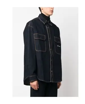 Palm Angels Logo Embroidered Denim Shirt