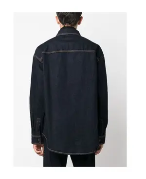 Palm Angels Logo Embroidered Denim Shirt