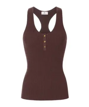 Elisabetta Franchi Ribbed Racerback Top With Gold-tone Buttons