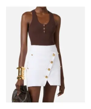 Elisabetta Franchi Ribbed Racerback Top With Gold-tone Buttons