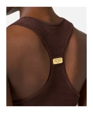 Elisabetta Franchi Ribbed Racerback Top With Gold-tone Buttons