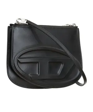 DIESEL® Logo Embossed Zipped Shoulder Bag - Black