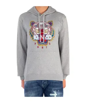 Kenzo Embroidered Tiger Hooded Hoodie - Grey