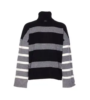 Liu Jo Button-embellished Striped Polo-neck Jumper - Black