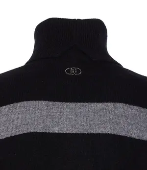 Liu Jo Button-embellished Striped Polo-neck Jumper - Black