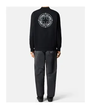 Stone Island Logo Print Crewneck Sweatshirt - Black