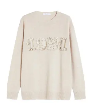 Max Mara Crewneck Knitted Jumper With Embellished Numbers - Beige