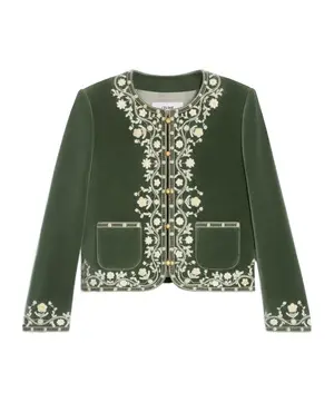 Celine Embroidered Velvet Chelsea Jacket - Pine Green