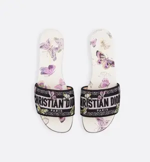 Dior Butterfly Embroidered Slides - Black