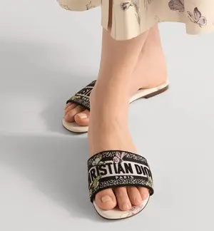 Dior Butterfly Embroidered Slides - Black