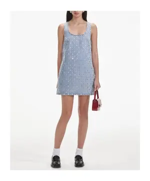 SELF-PORTRAIT Embellished Denim Mini Dress