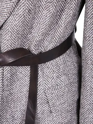 Brunello Cucinelli Herringbone Belted Jacket - Gray