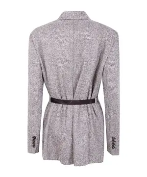 Brunello Cucinelli Herringbone Belted Jacket - Gray