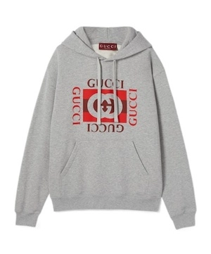 Gucci Logo Printed Drawstring Hoodie - Grey