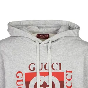Gucci Logo Printed Drawstring Hoodie - Grey