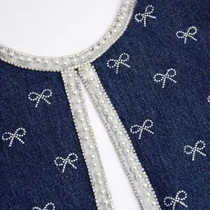 SELF-PORTRAIT Crystal-bow Embellished Denim Mini Dress