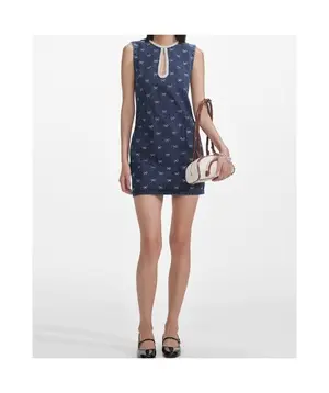 SELF-PORTRAIT Crystal-bow Embellished Denim Mini Dress