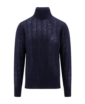 Etro Logo Embroidered Roll-neck Cable-knitted Jumper - Black