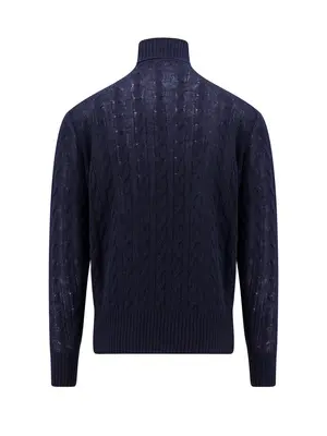 Etro Logo Embroidered Roll-neck Cable-knitted Jumper - Black