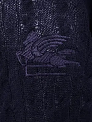 Etro Logo Embroidered Roll-neck Cable-knitted Jumper - Black
