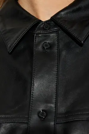 Michael Kors Oversized Buttoned Leather Jacket