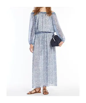 Max Mara Printed Georgette Off-the-shoulder Maxi Dress - Blue
