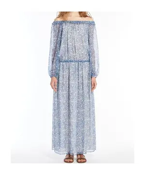 Max Mara Printed Georgette Off-the-shoulder Maxi Dress - Blue