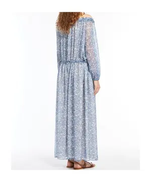 Max Mara Printed Georgette Off-the-shoulder Maxi Dress - Blue