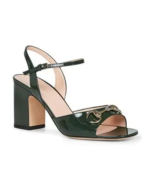 Gucci Horsebit Patent Leather Mid Heel Sandals - Green