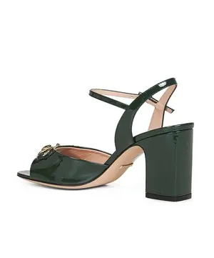 Gucci Horsebit Patent Leather Mid Heel Sandals - Green