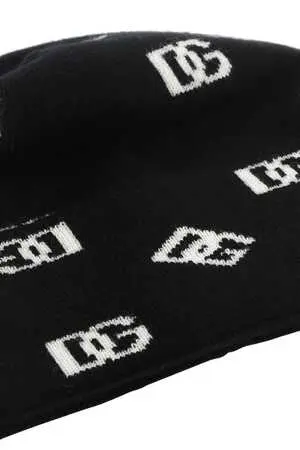Dolce & Gabbana Logo Jacquard Knitted Beanie - Black