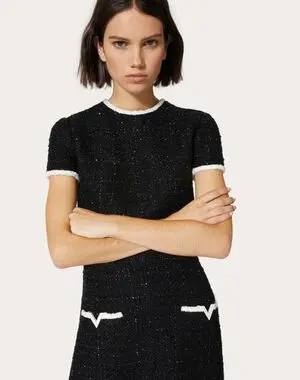 Valentino Garavani Glaze Tweed Short Dress With Contrast Trim