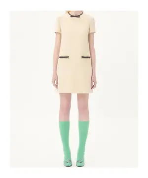 Valentino Garavani Short Dress In Plain Wool Tweed With Contrast Bow