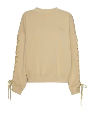 ROTATE BY BIRGER CHRISTENSEN Lace-up Sleeve Embroidered Logo Sweatshirt - Nude