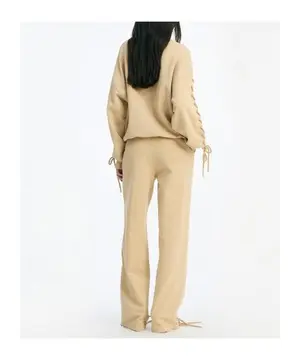 ROTATE BY BIRGER CHRISTENSEN Lace-up Sleeve Embroidered Logo Sweatshirt - Nude
