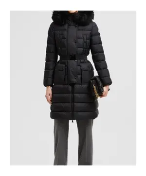 Moncler Khloe Belted Jacket With Hood And Fur Trim