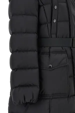 Moncler Khloe Belted Jacket With Hood And Fur Trim