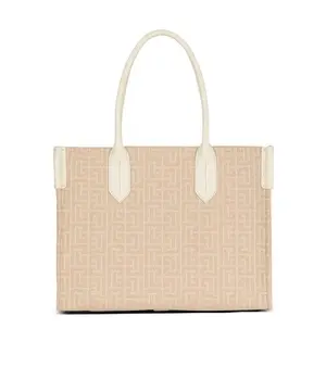 Balmain B-army 36 Monogrammed Canvas Jacquard And Leather Tote Bag - Beige