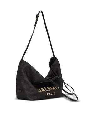 Balmain Raffia And Calfskin Track Tote Bag