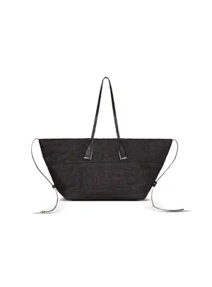 Balmain Raffia And Calfskin Track Tote Bag