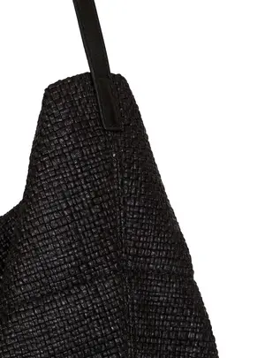 Balmain Raffia And Calfskin Track Tote Bag