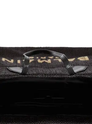 Balmain Raffia And Calfskin Track Tote Bag