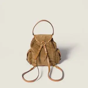 Miu Miu Corduroy Backpack With Leather Trim