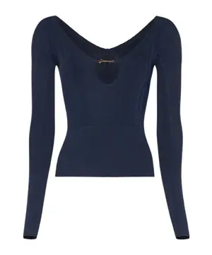 Jacquemus Ribbed Knit Long Sleeve Top With Gold Detail