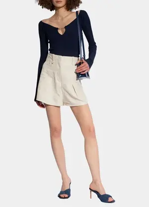 Jacquemus Ribbed Knit Long Sleeve Top With Gold Detail